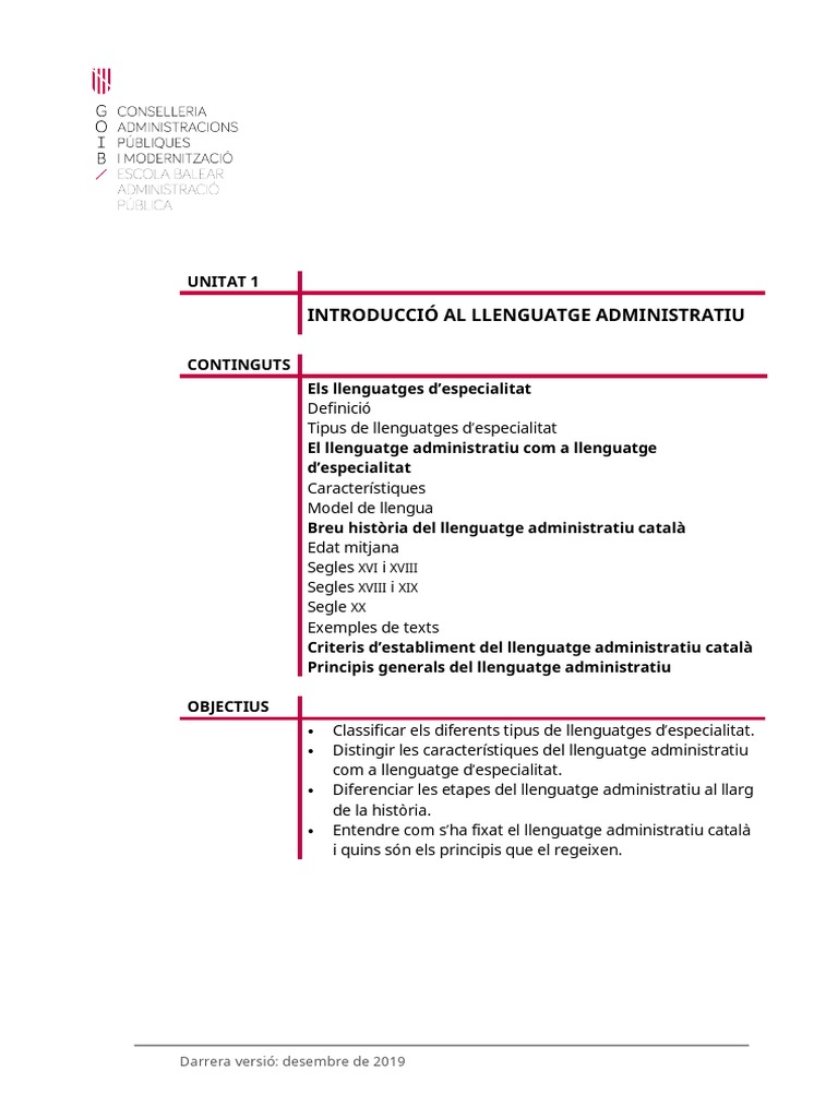 Unitat 1. Introducció Al Llenguatge Administratiu | PDF
