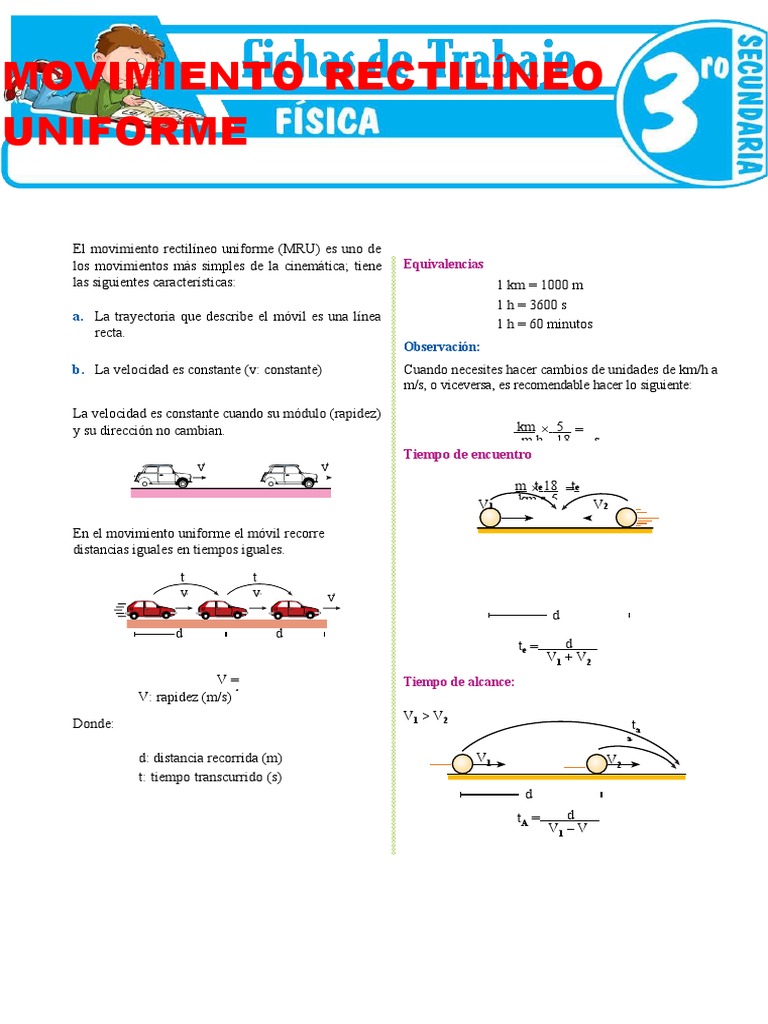 Movimiento Rectilineo Uniforme para Tercer Grado de Secundaria | PDF | Velocidad | Velocidad