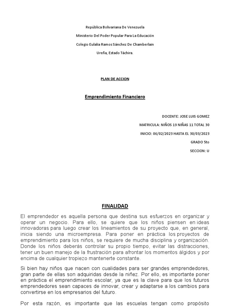 Proyecto 5to 2do Lapso - 045743 | PDF | Iniciativa empresarial