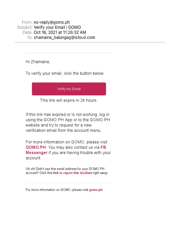 Verify Your Email GOMO | PDF