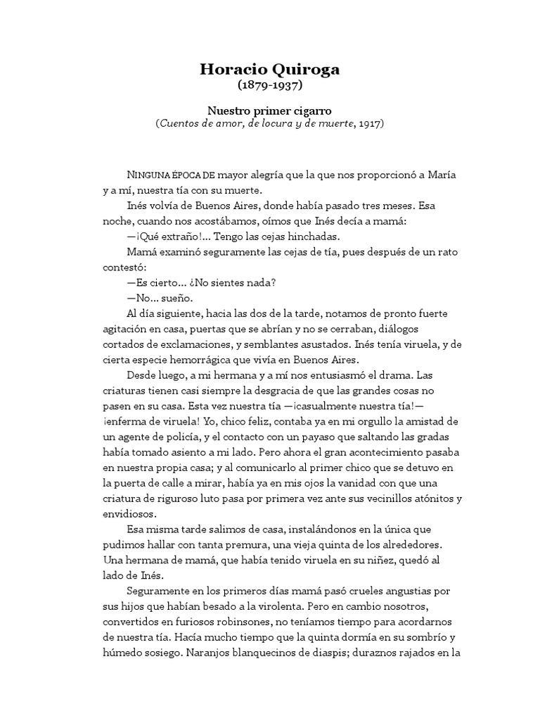 1-1 Nuestro Primer Cigarro de Horacio Quiroga | PDF | Pipa de tabaco