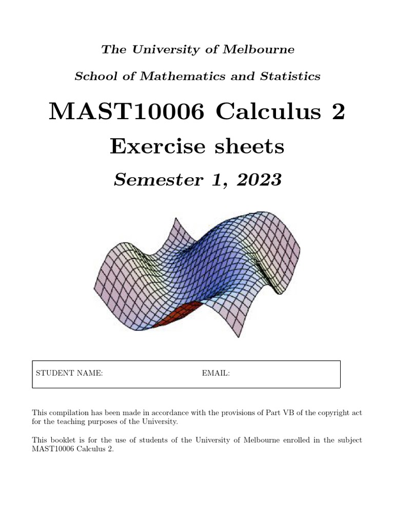 MAST10006 Calculus 2 Exercise Booklet | PDF | Force | Differential ...