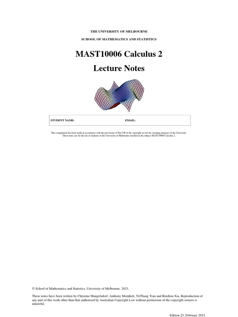 MAST10006 Calculus 2 Lecture Slides 2023S1 | PDF | Derivative | Limit ...