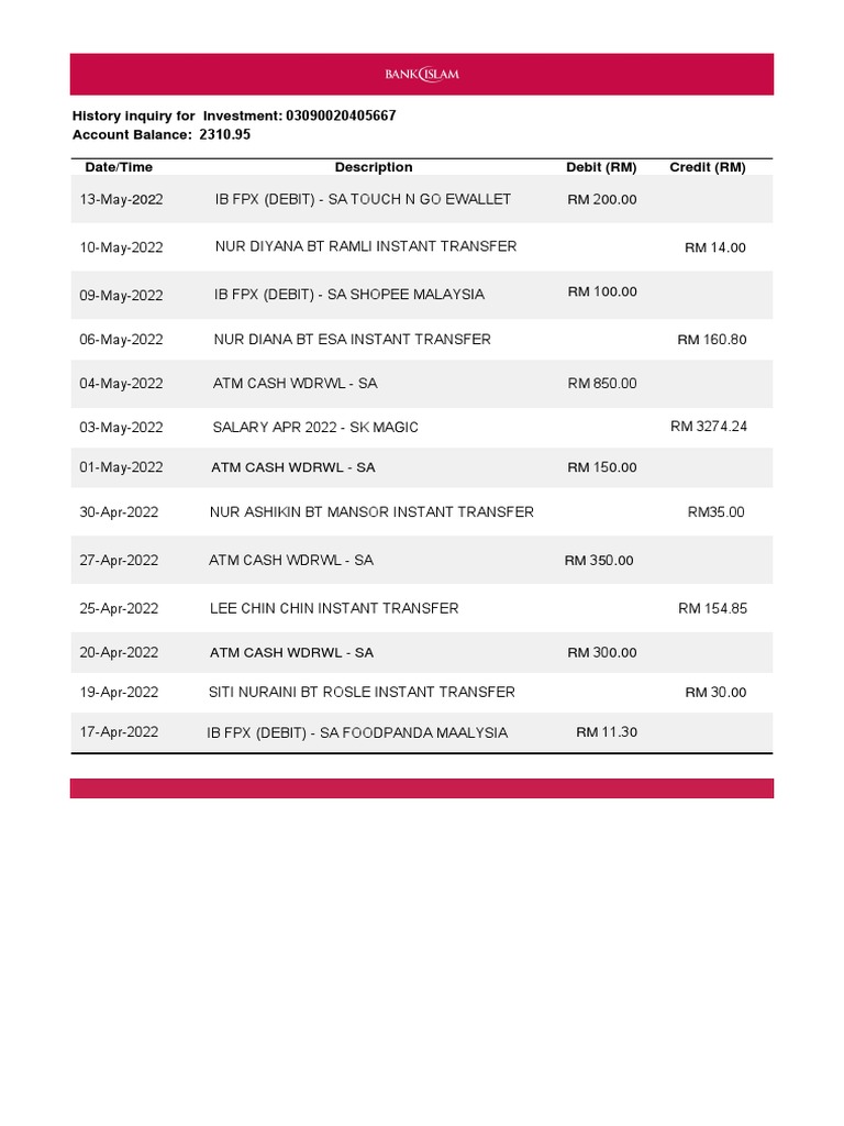 Bank Islam Bank Statement | PDF