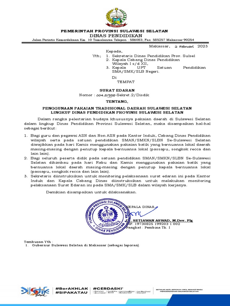 Surat Edaran Penggunaan Pakaian Daerah PDF | PDF