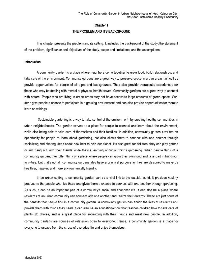 The Role of Community Garden in Urban Neighborhoods of North Caloocan ...