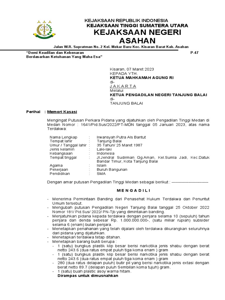 Memori Kasasi Irwansyah Putra Als Bantut | PDF