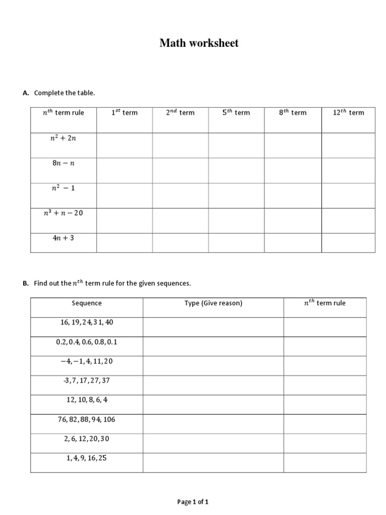 Using The NTH Term Worksheet | PDF