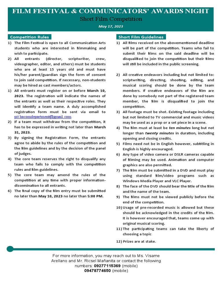 Short Film Competition Guidelines and Contest Mechanics | PDF | Filmmaking