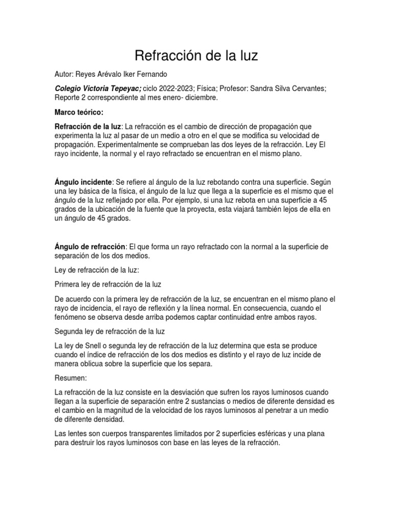 Leyes y Ejemplos de Refracción de Luz | PDF | Refracción | Ligero