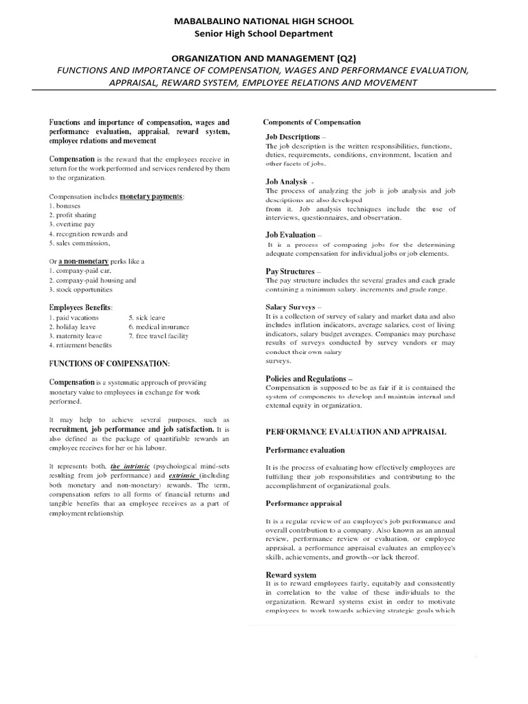 Function and Importance of Compensation | PDF