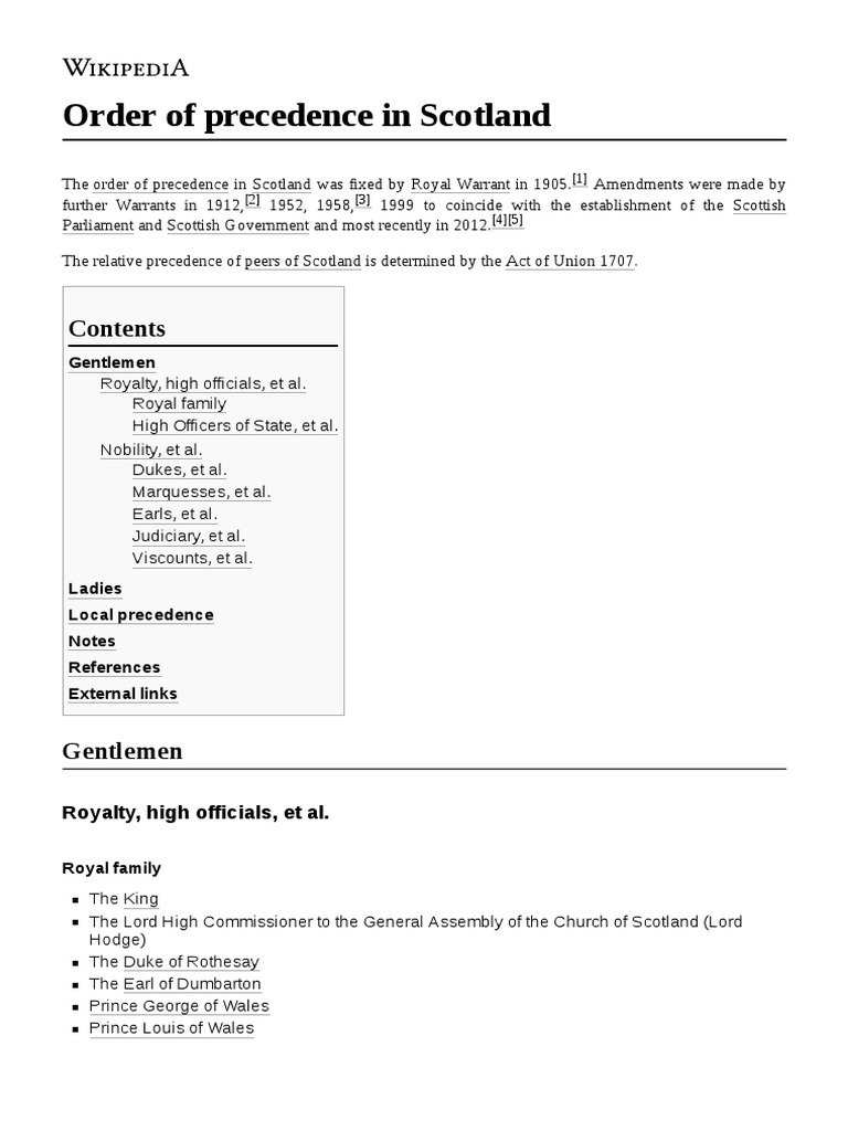 Scottish Order of Precedence Overview | PDF | Peerages In The United ...