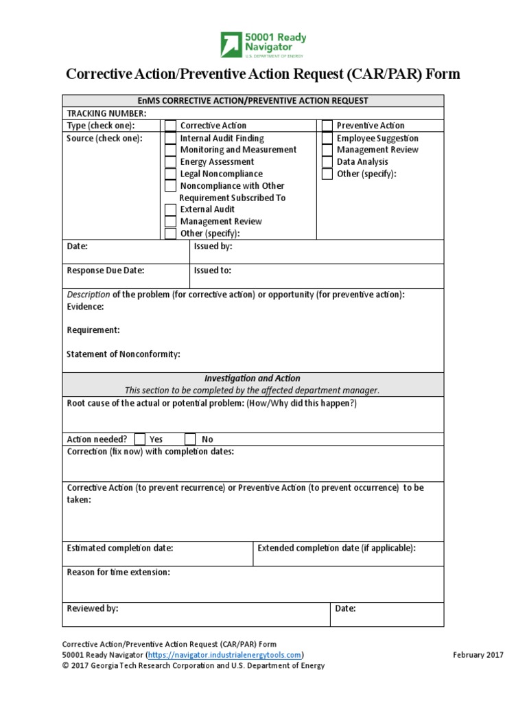 Correct Action-Preventive Action Request Form | PDF | Business