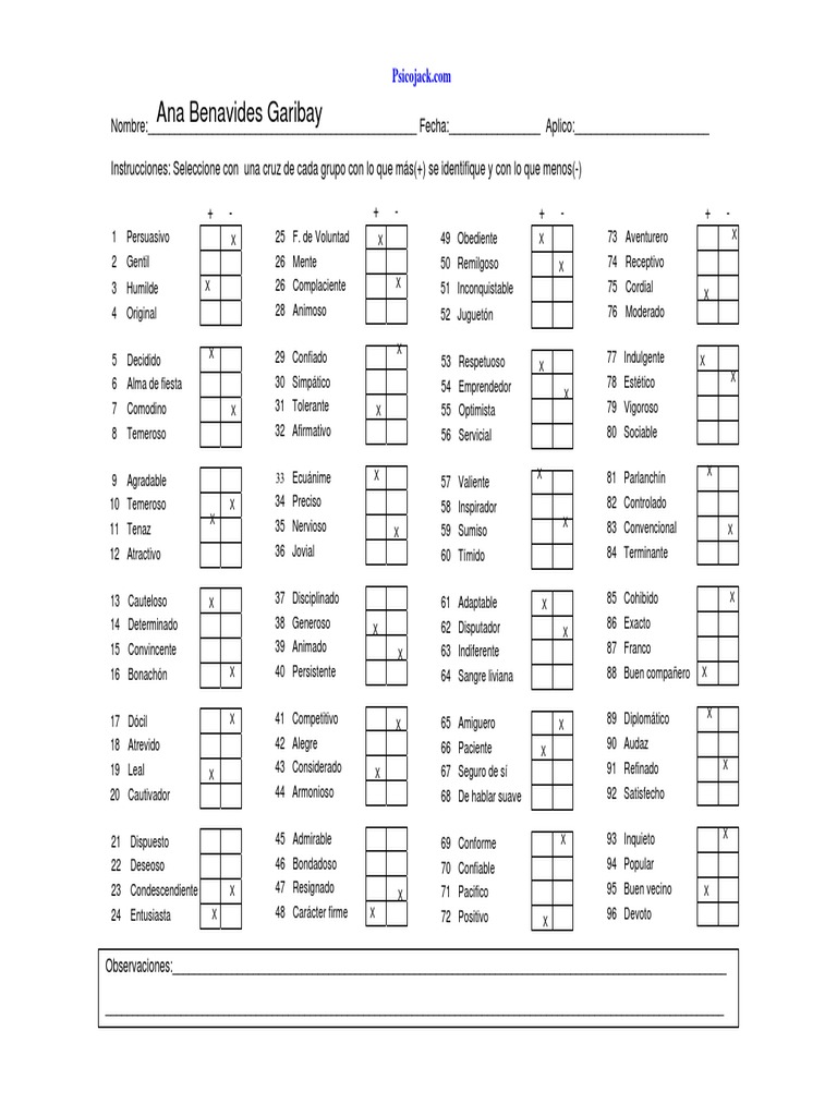Test de Cleaver (Hoja de Respuestas) | PDF