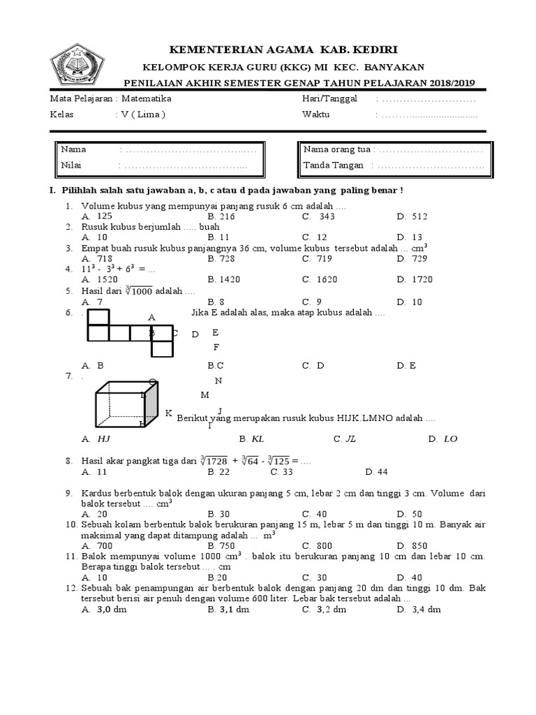 Soal Pas MTK Kls 5 SMT 2 THN 2019 Deal | PDF