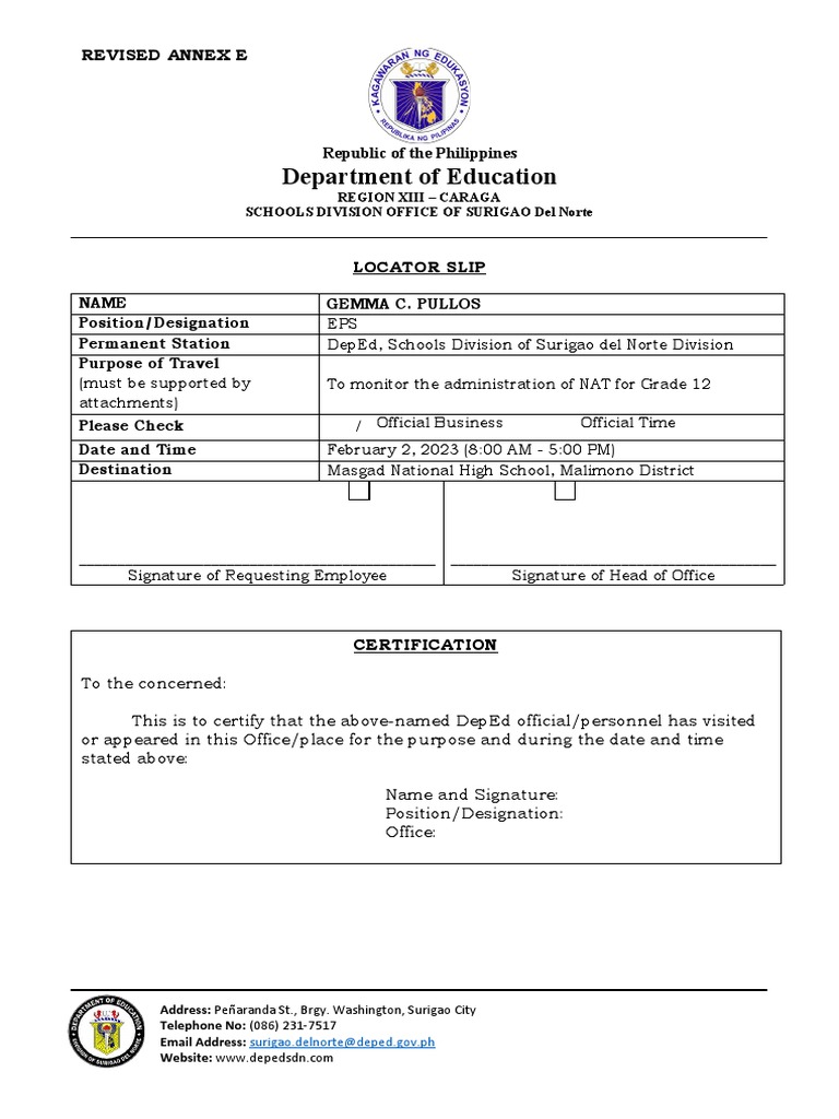 Revised Annex E Locator Slip | PDF