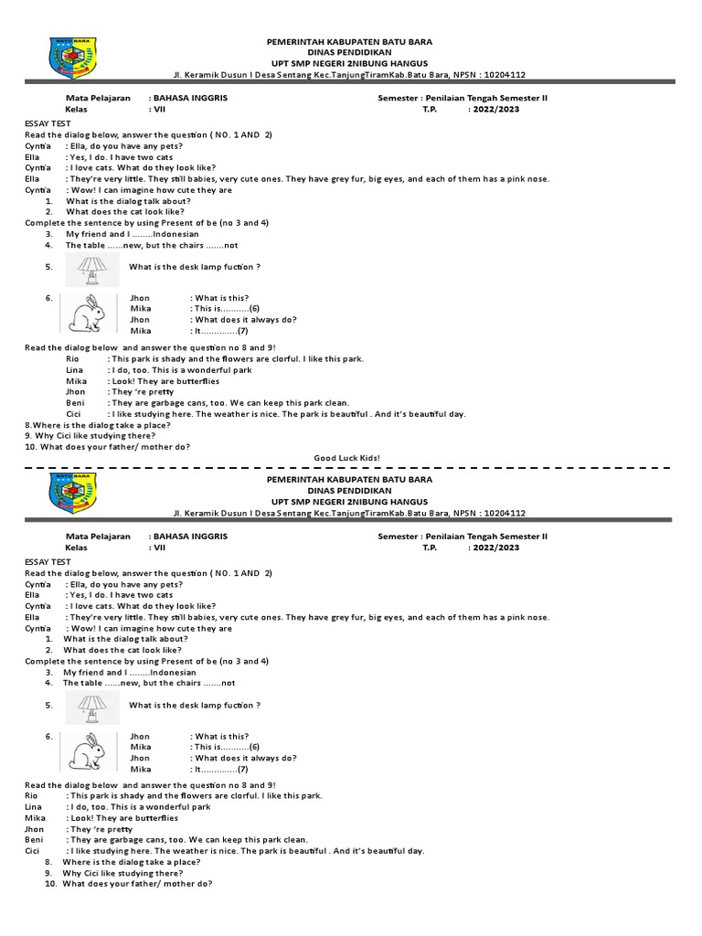 SOAL PTS BAHASA INGGRIS Kls VII SEM 2 | PDF