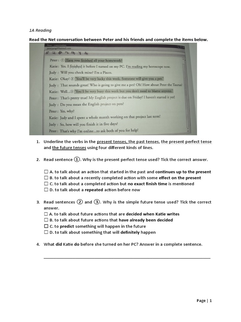 1A Reading | PDF | Grammatical Tense | Language Mechanics