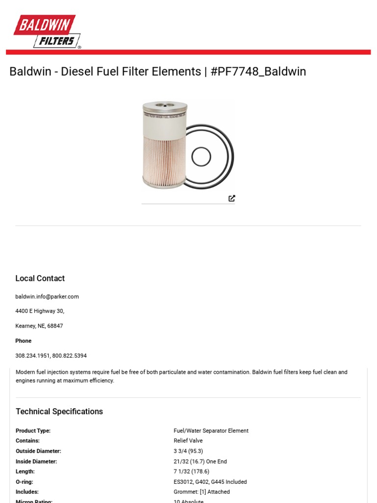 PF7748 - Baldwin - Baldwin - Diesel Fuel Filter Elements - Baldwin ...
