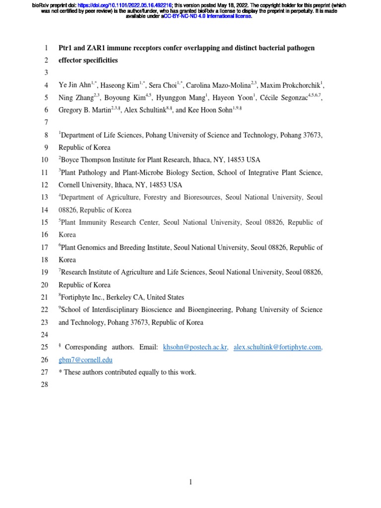 Ptr1 and ZAR1 Immune Receptors | PDF | Life Sciences | Molecular Biology