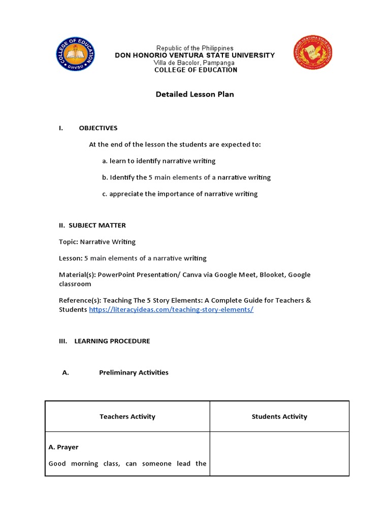 Detailed Lesson Plan - Narrative Writing | PDF | Plot (Narrative) | Narrative