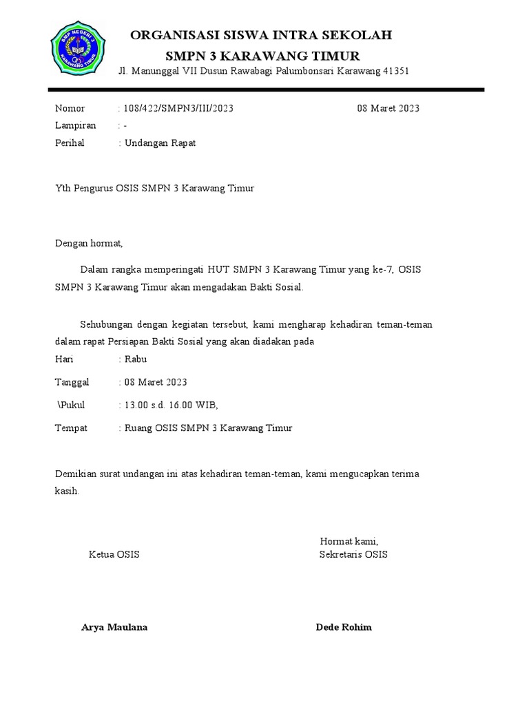 _Bocahkampus.com_Surat_Resmi_Sekolah - Osis.docx | PDF