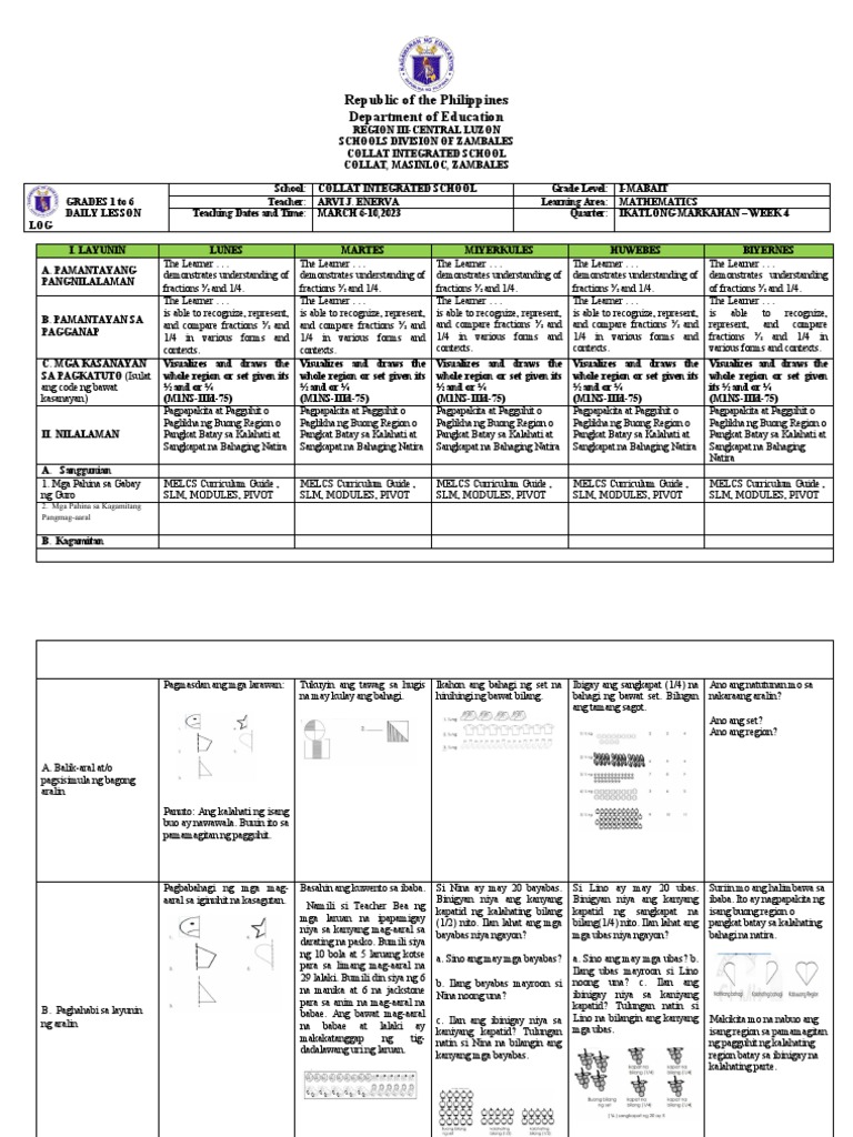 DLL Math G1 Q3 W4 | PDF | Learning