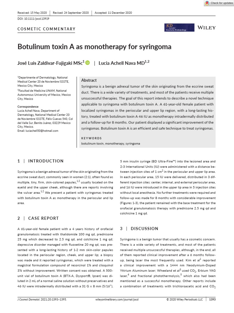 Botox For Syringoma | PDF | Botulinum Toxin | Clinical Medicine