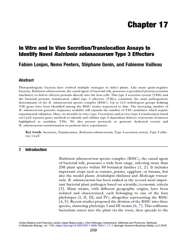 In Vitro and in Vivo Secretion/Translocation Assays To Identify Novel Ralstonia Solanacearum ...