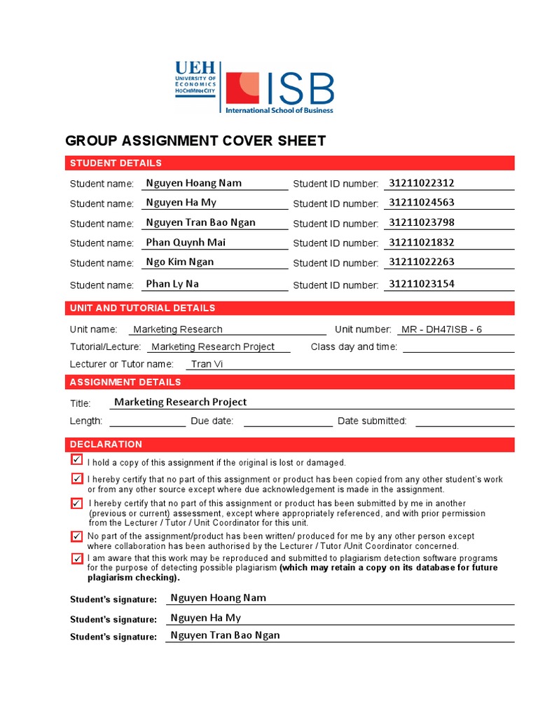 Group Assignment Cover Sheet | PDF | Brand | Survey Methodology