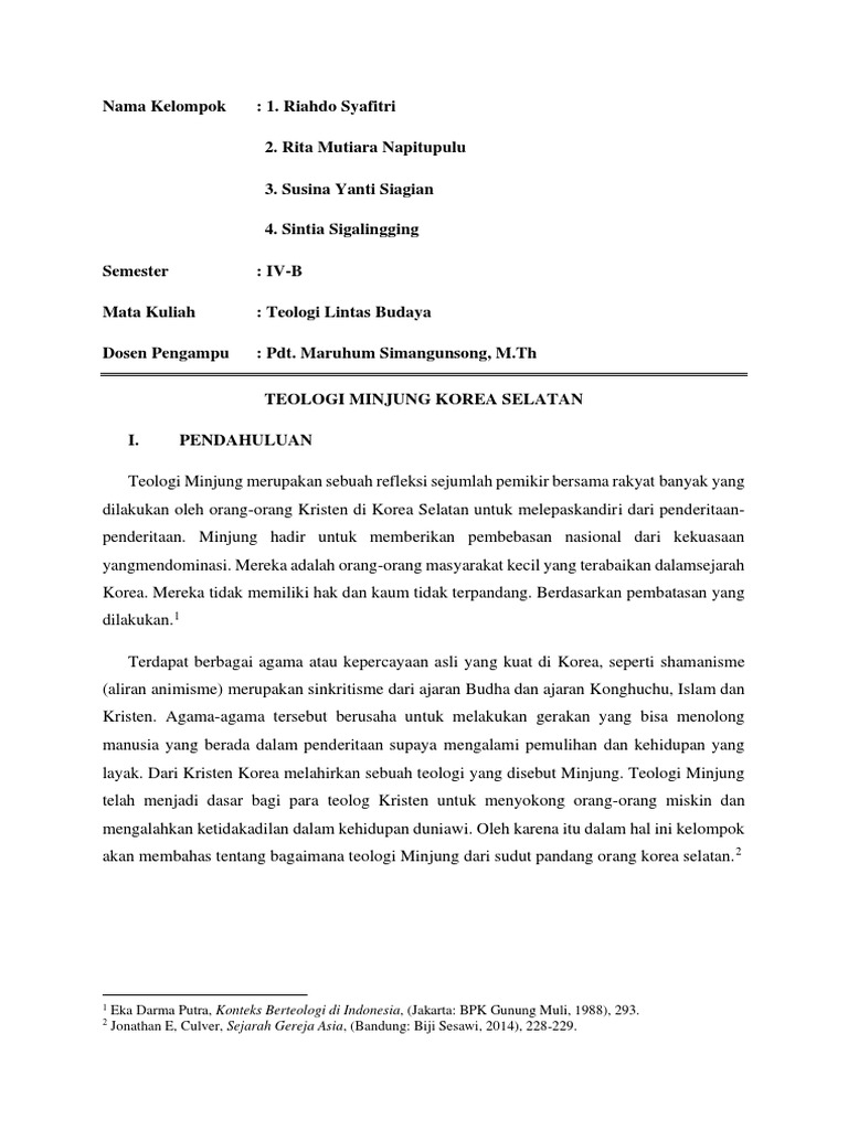 Teologi Minjung dan Pembebasan Rakyat | PDF