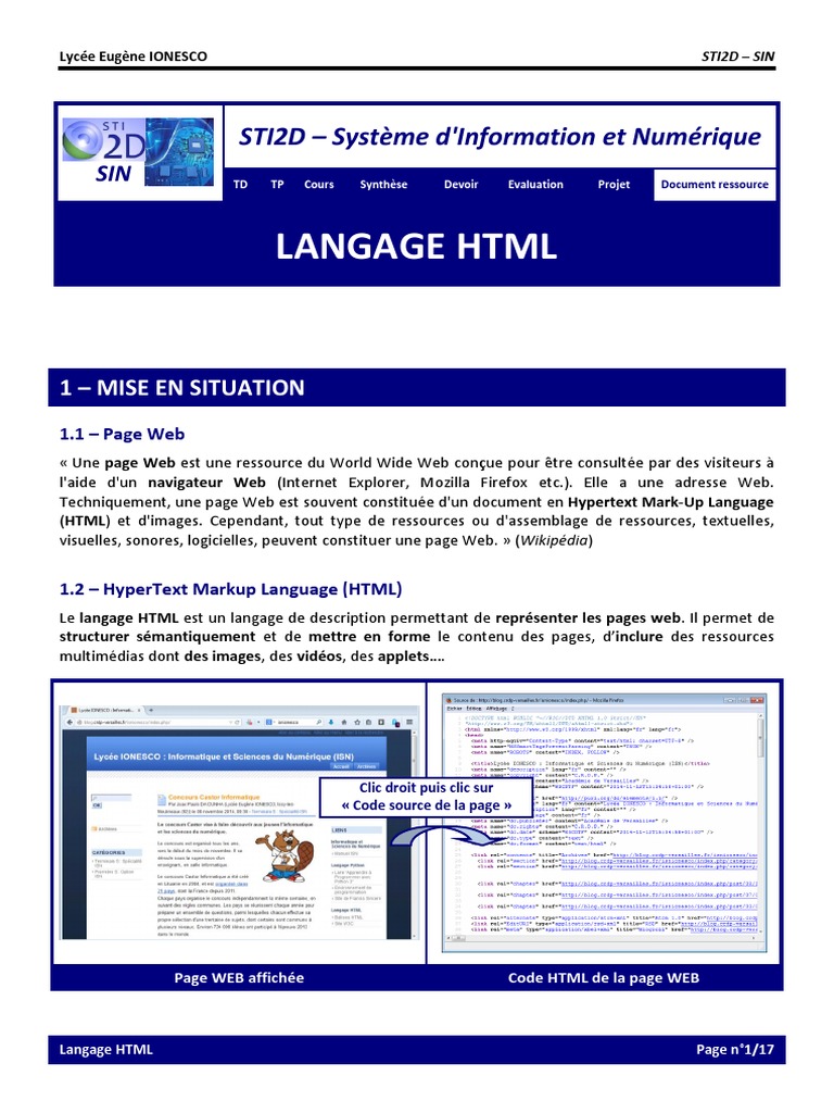 Langage HTML PDF | PDF | Internet | Internet et Web