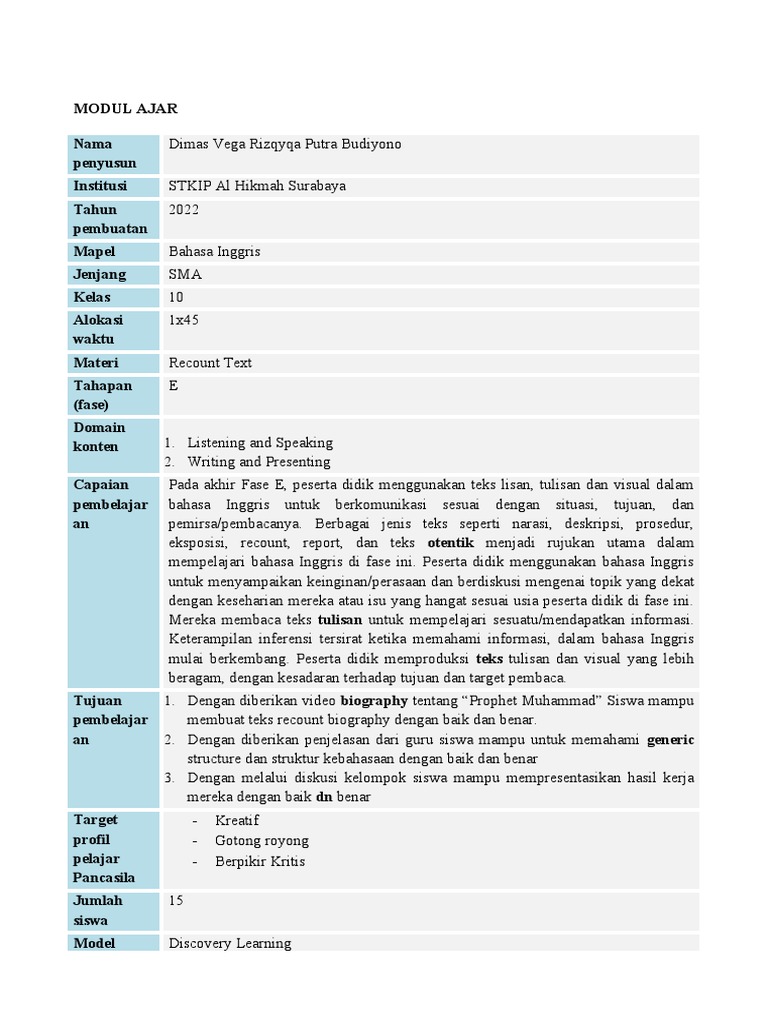 Format Modul Ajar (Baru) | PDF