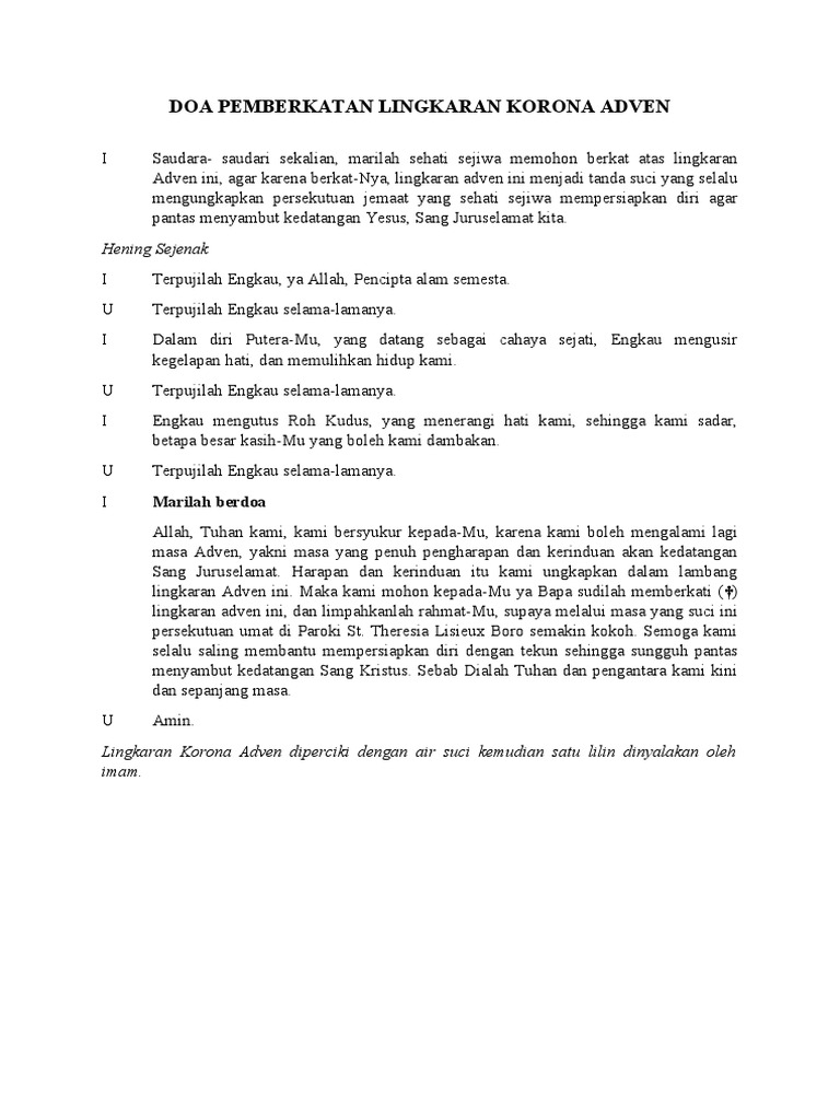 Doa Pemberkatan Lingkaran Adven | PDF