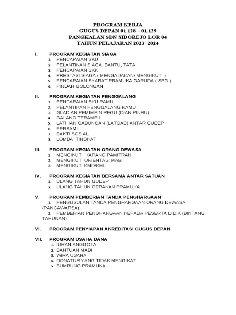 Program Kerja Pramuka 2023 | PDF