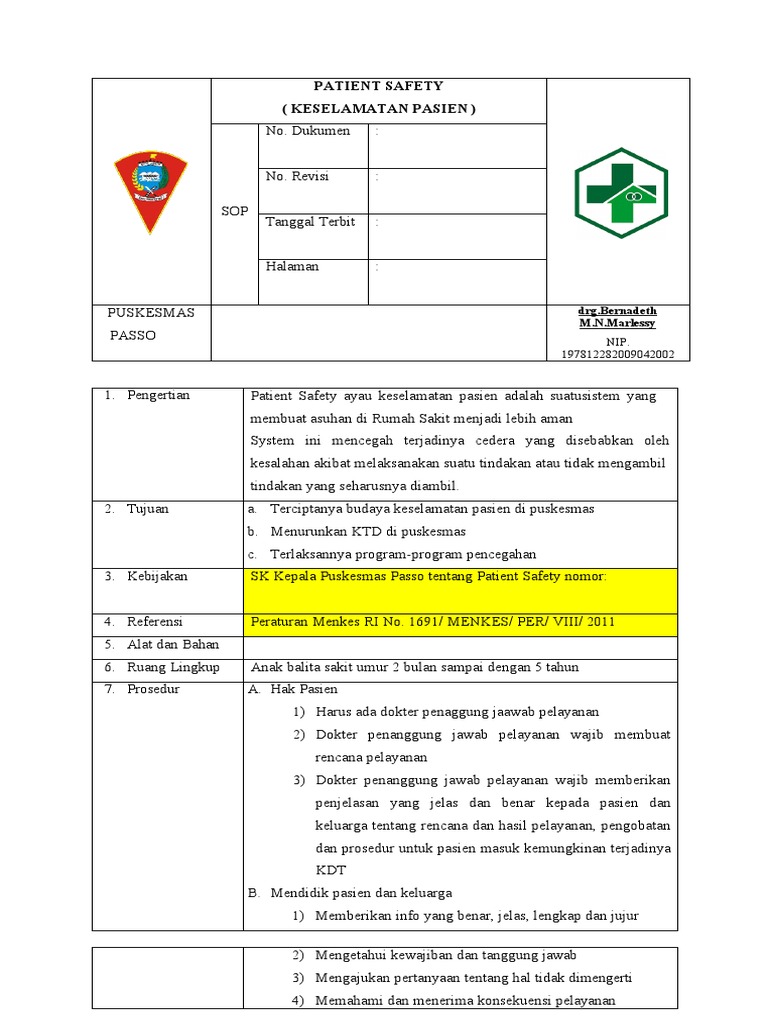 Sop Patient Safety | PDF