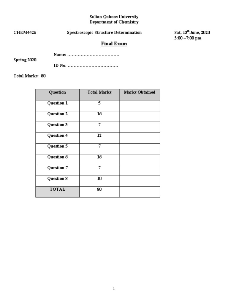 Final Exam | PDF | Proton Nuclear Magnetic Resonance | Spectroscopy
