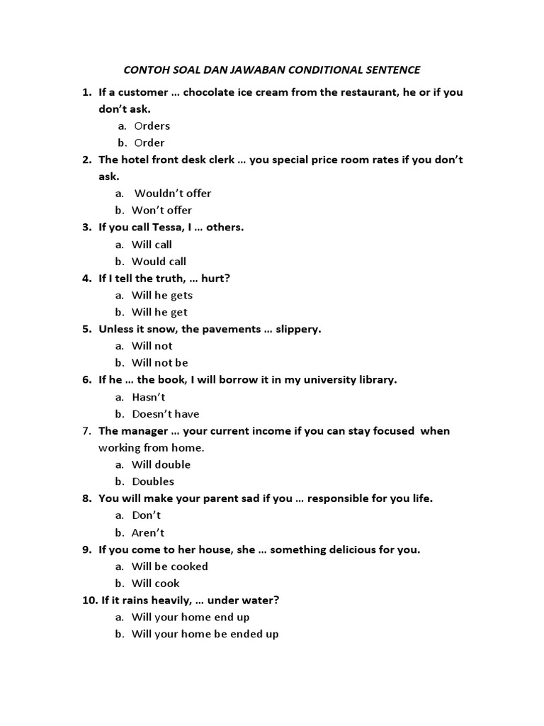 CONTOH SOAL DAN JAWABAN CONDITIONAL SENTENCE | PDF