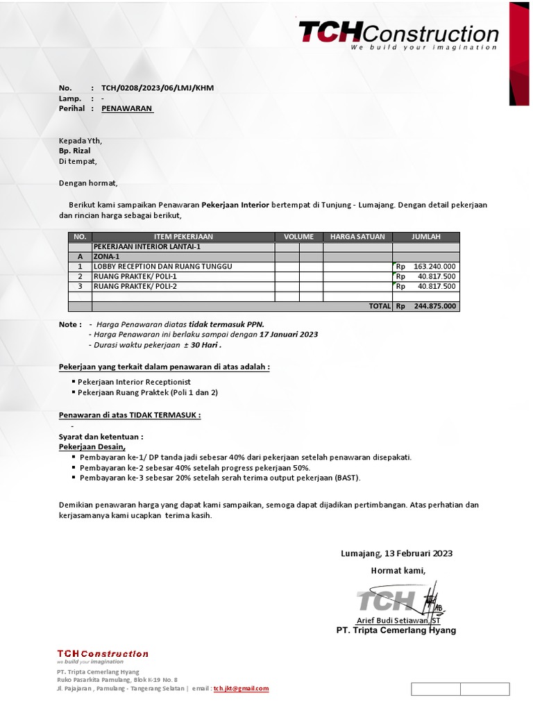 Penawaran Interior KHM Tunjung-01 PDF | PDF