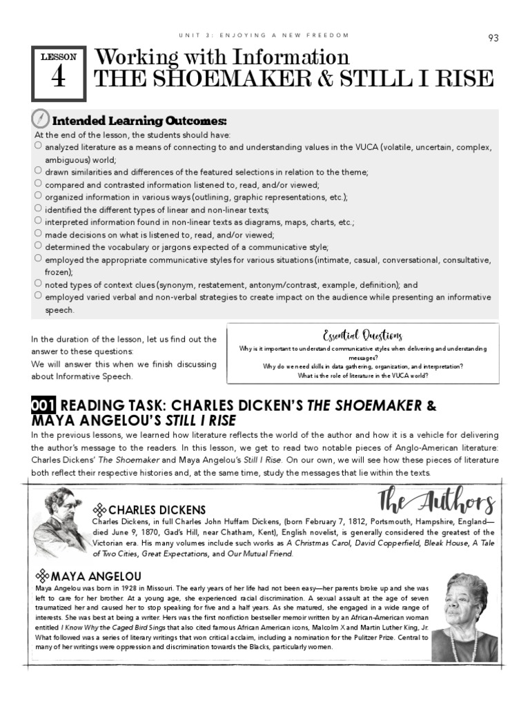 004 Working With Information - The Shoemaker & Still I Rise PDF | PDF