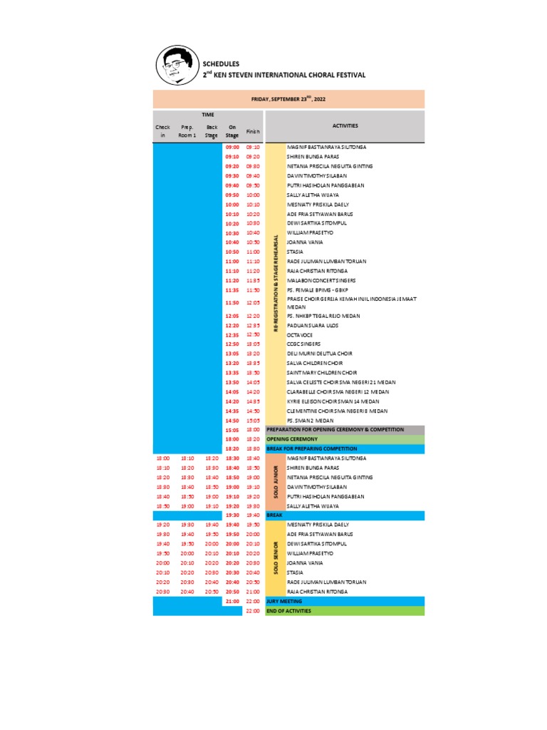 Kicf Schedules | PDF | Choral Music | Singing