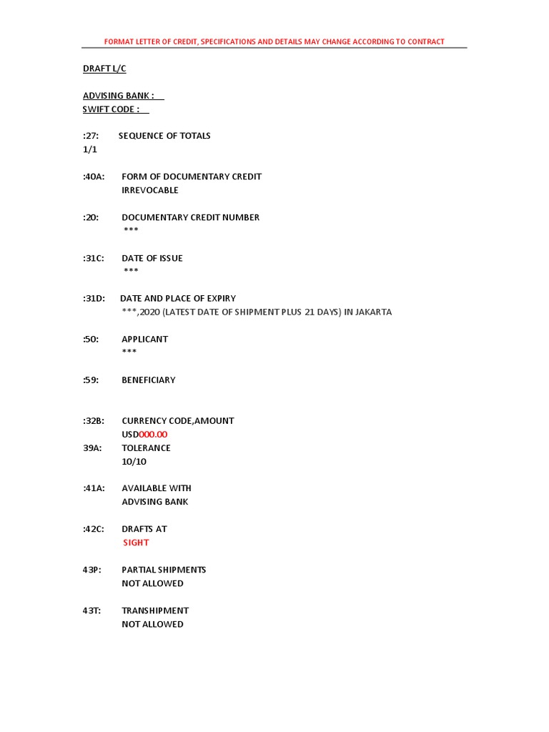 Draft LC | PDF | Letter Of Credit | Cargo