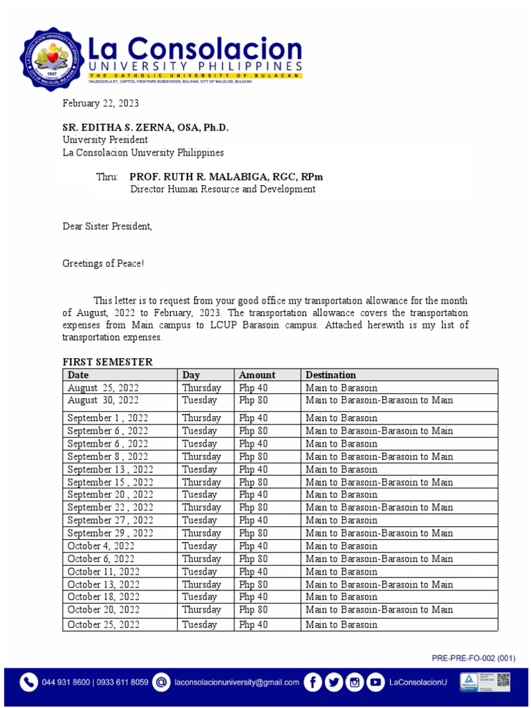 Transportation Allowance Request Letter | PDF