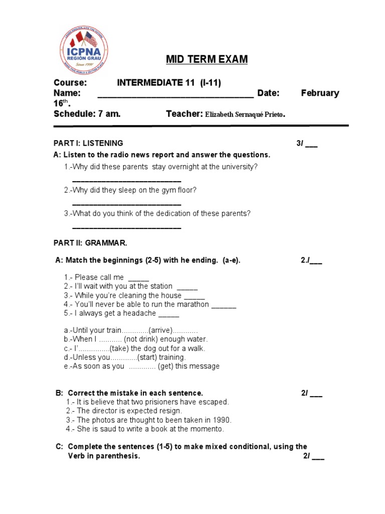 Mid Term Exam Intermediate 11 7am | PDF | Happiness | Well Being