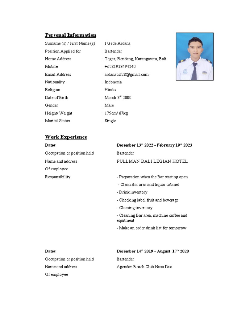 Bartender Application for Atlas Beach Fest | PDF | Bartender | Drink