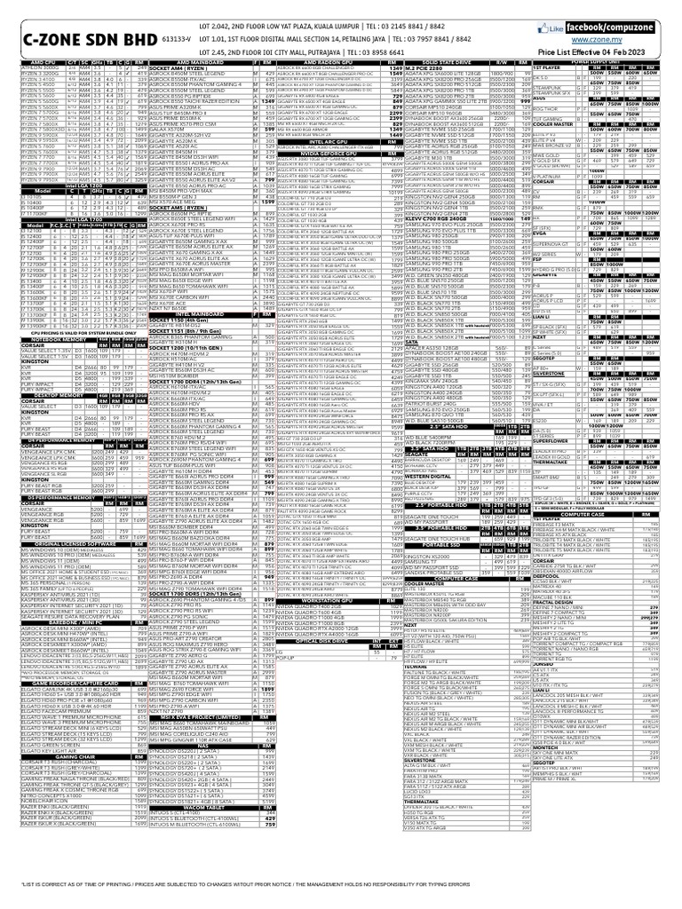 C-Zone Price List February 2023 | PDF | Office Equipment | Personal ...