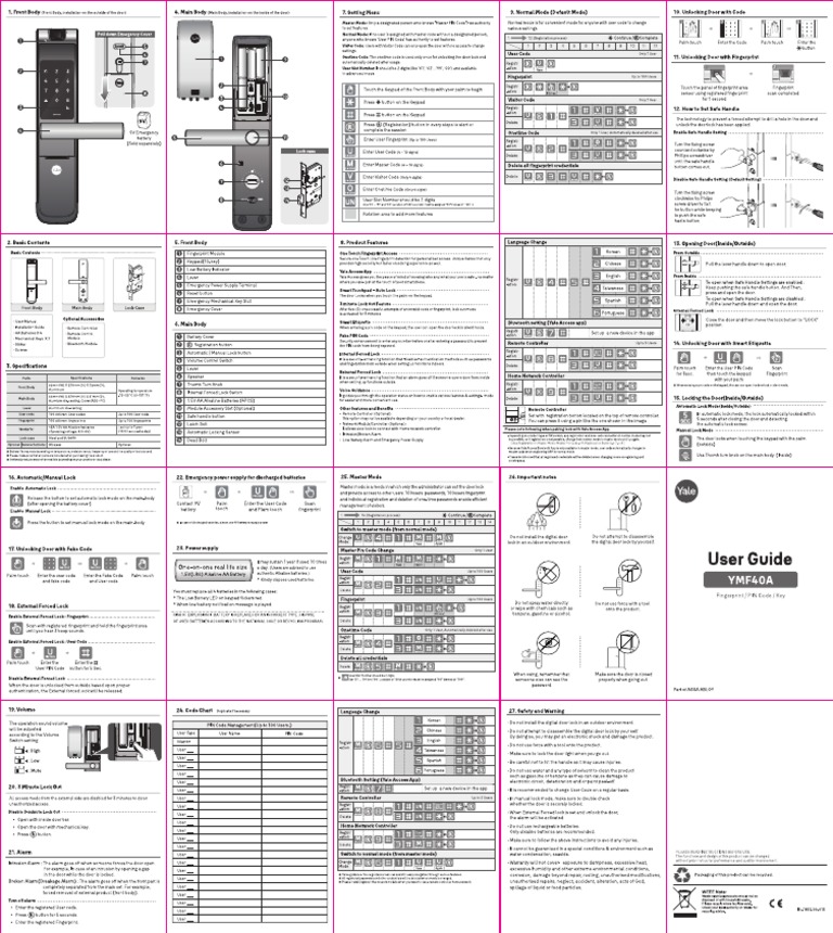 Yale YMF40A User Manual PDF | PDF