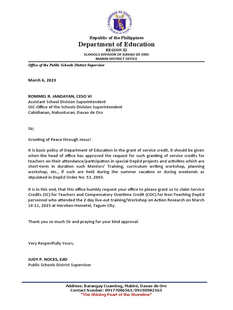 Request For Service Credit During District Meet | PDF