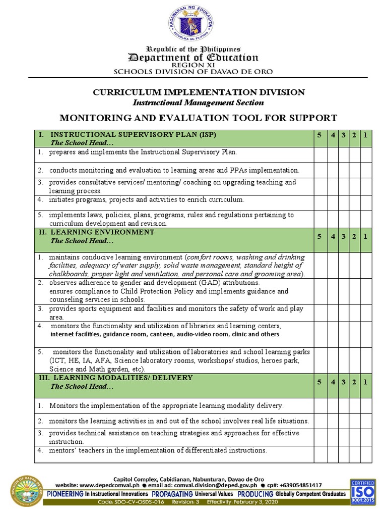 Monitoring and Evaluation Tool | PDF | Educational Assessment | Learning