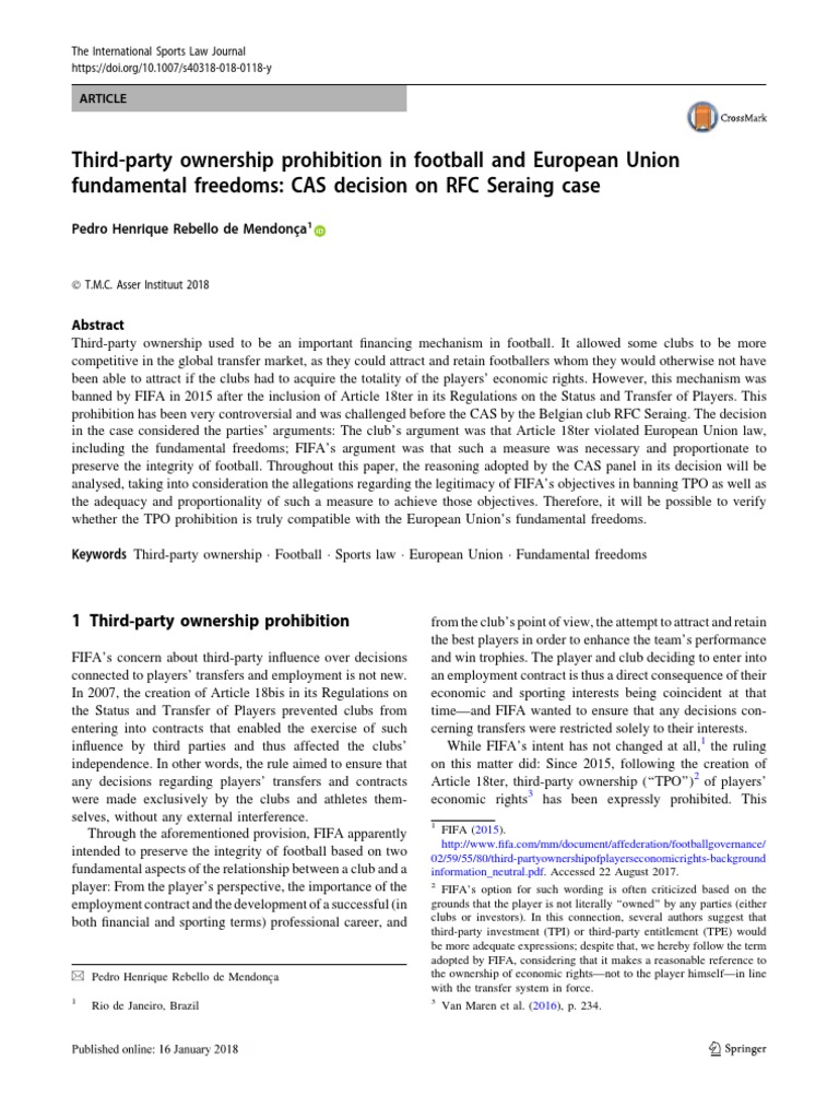 Third-Party Ownership Prohibition in Football and European Union ...